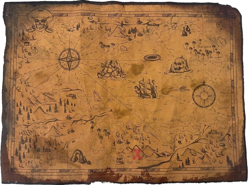 Treasure Map Pirate Maps Aged Reproduction Replica Art Print Canvas - Etsy