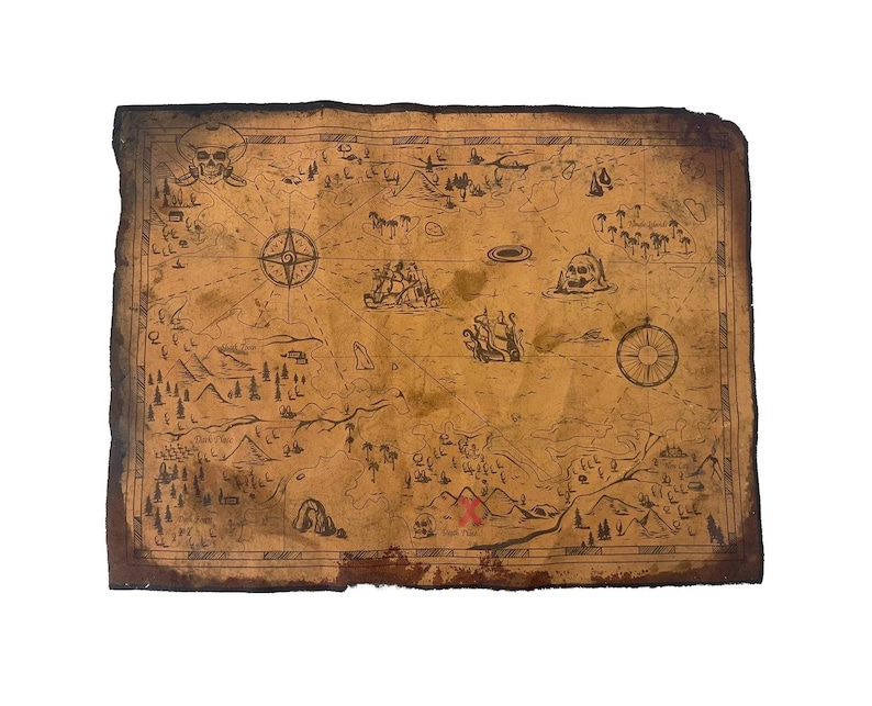 Treasure Map Pirate Maps Aged Reproduction Replica Art Print Canvas - Etsy