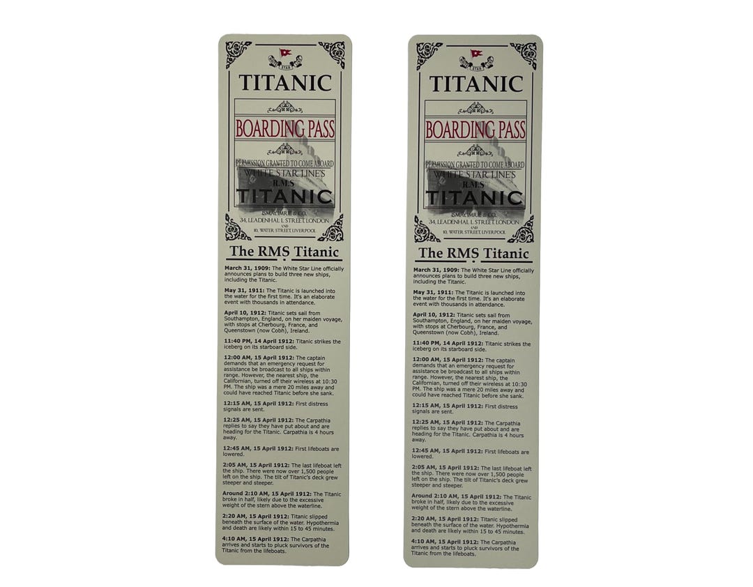 Titanic Bookmarks Boarding Pass Ticket Ship Bookmark History Gifts - 2 ...