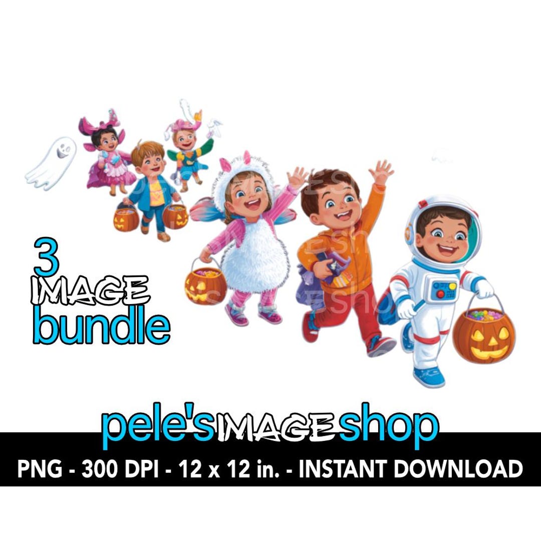 Halloween Clip Art: Cartoon Children Trick or Treating Image (digital ...
