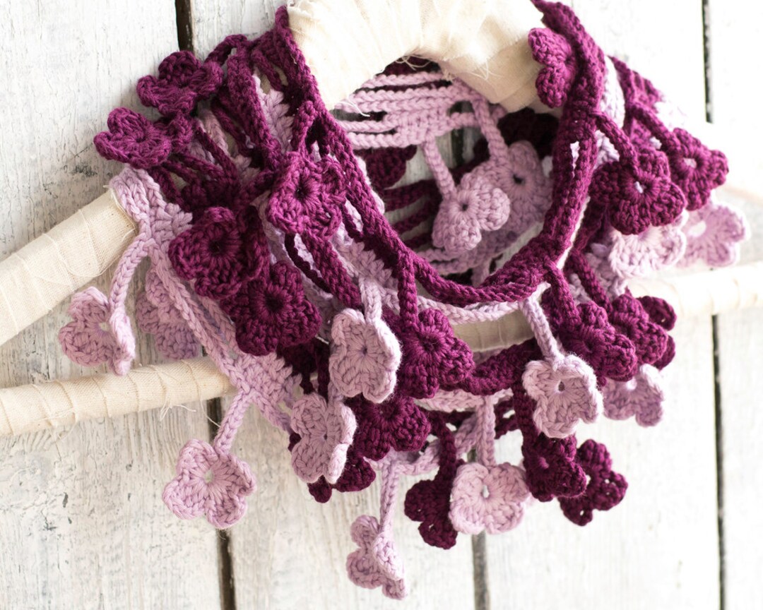 Ombre Purple Floral Loop Scarf, Egyptian Cotton, Bohemian Accessories ...
