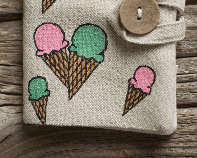 Ice Cream Cones Credit Card Wallet Linen and Cotton Pastry | Etsy