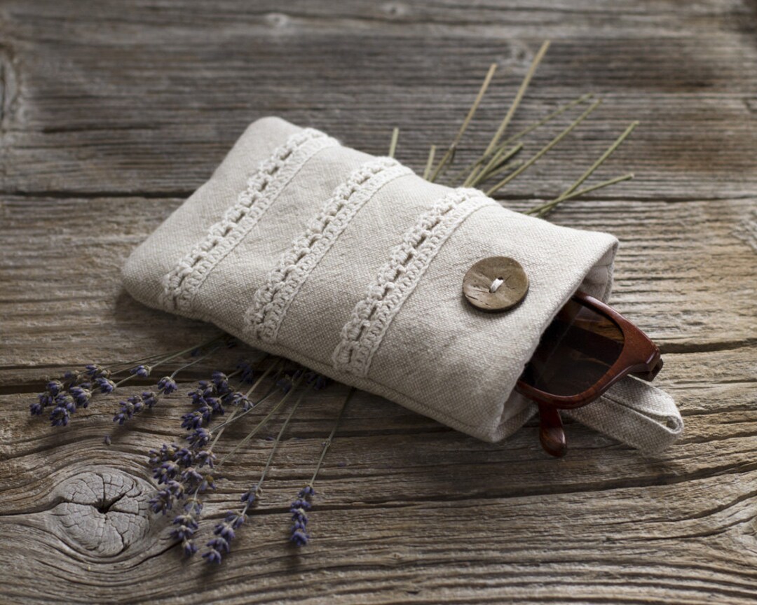 Linen and Lace Sunglasses Case, Linen and Cotton Eyeglasses Case in ...