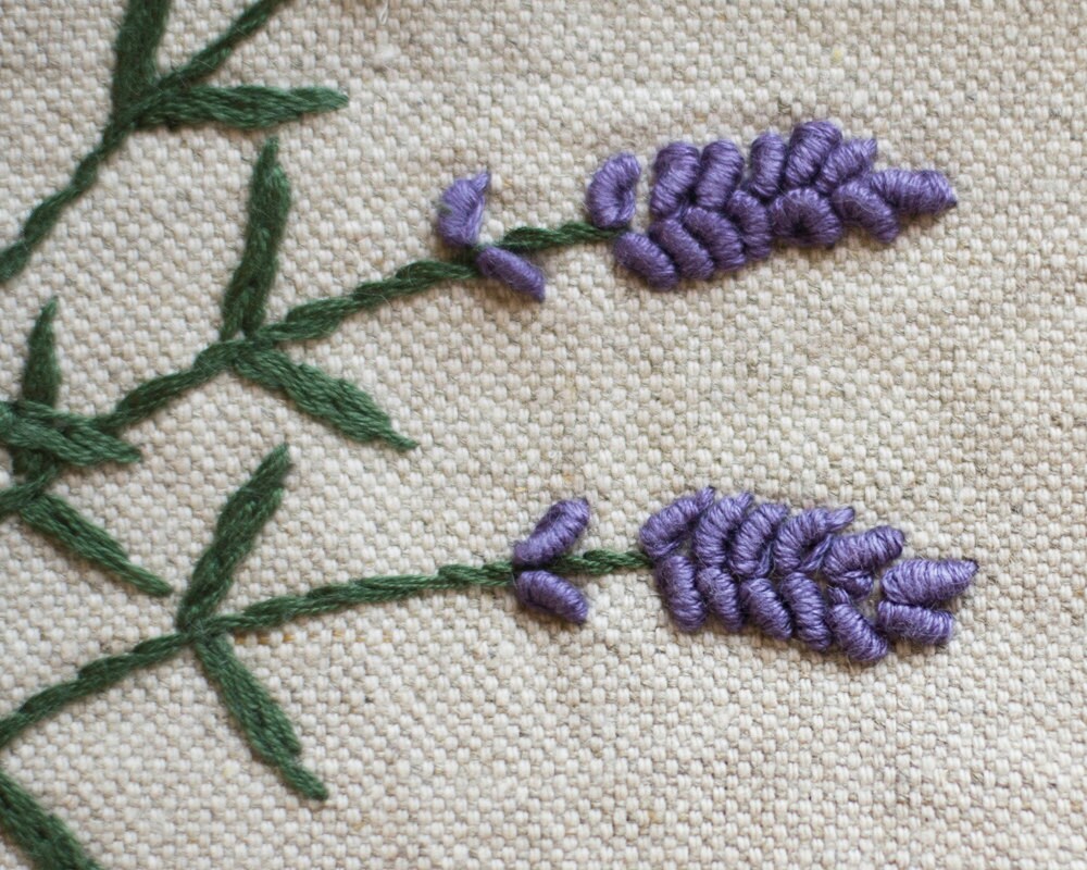Hand Embroidered Lavender Flowers on Natural Linen and Cotton - Etsy