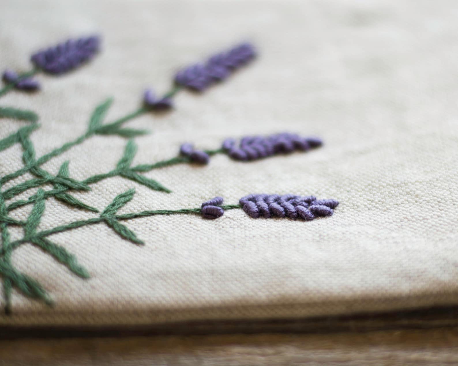 Hand Embroidered Lavender Flowers on Natural Linen and Cotton - Etsy