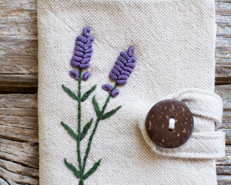 Linen and Cotton Wallet With Hand Embroidered Lavender - Etsy