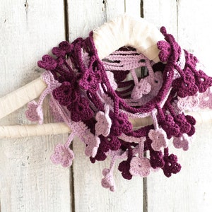 Ombre Purple Floral Loop Scarf, Egyptian Cotton, Bohemian Accessories ...