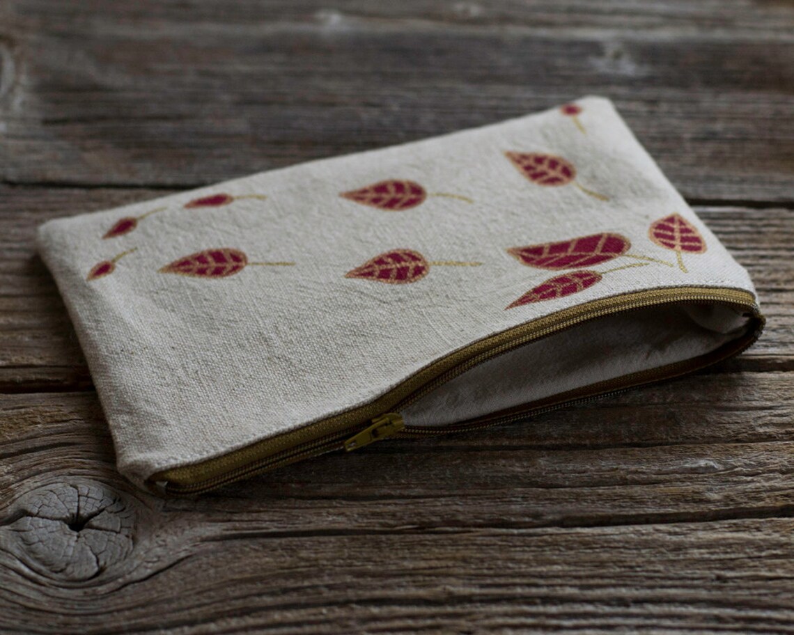 Linen and Cotton Zipper Pouch With Hand Painted Red Wine - Etsy