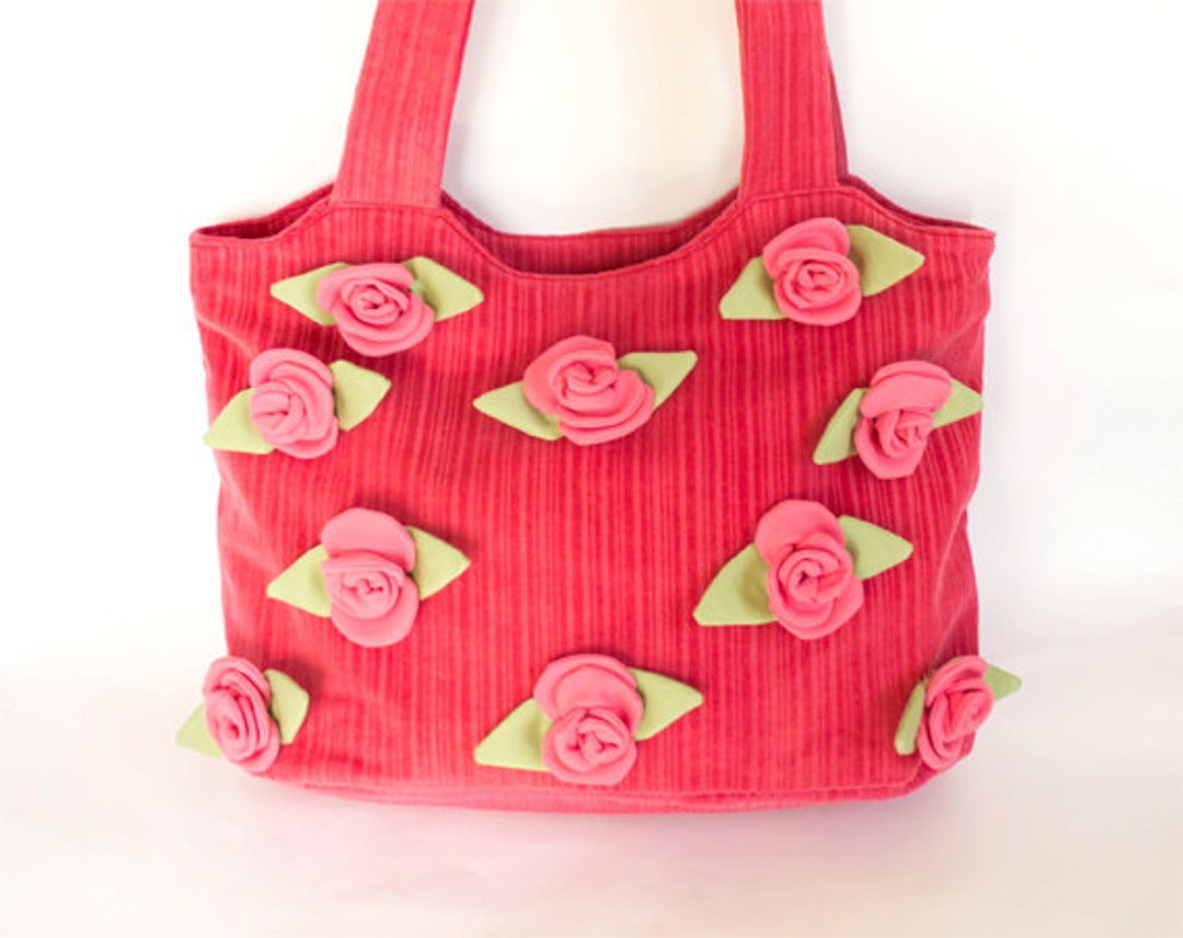Pink Tote Bag With Roses, Honeysuckle Pink Shopper, Bohemian ...