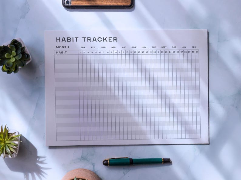 Minimalist Habit Tracker Printable: Monthly & Yearly PDF (letter, A4 ...