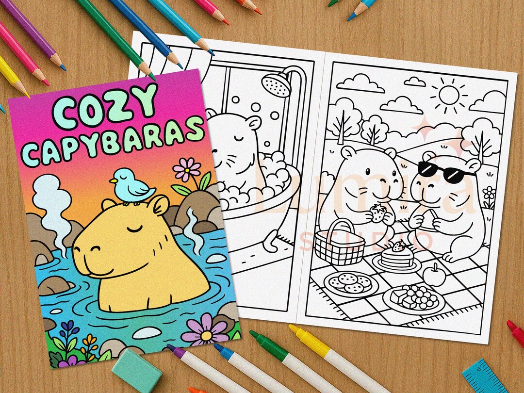 Cozy Capybaras Coloring Book | 10 Hand-drawn Pages (digital Download ...