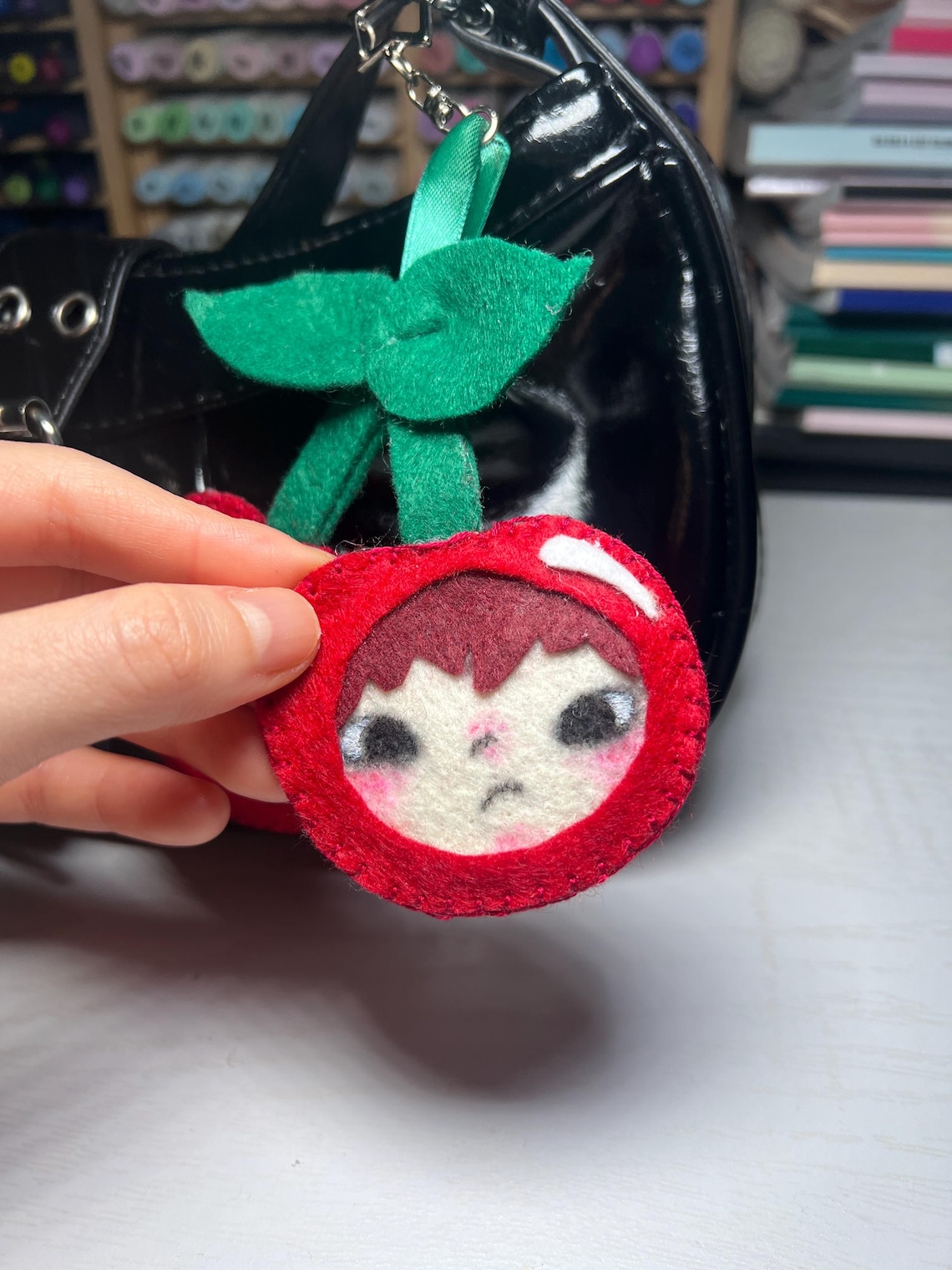 Handmade Cherry Felt Keychain | Expressive Face Bag Charm - Etsy