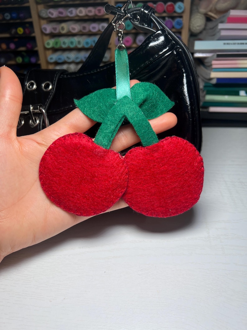Handmade Cherry Felt Keychain | Expressive Face Bag Charm - Etsy