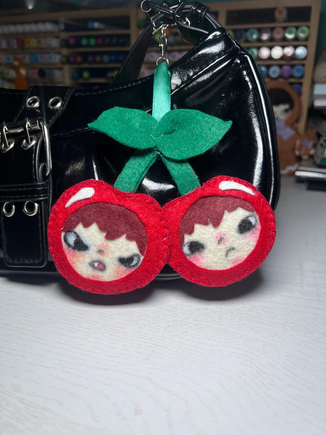 Handmade Cherry Felt Keychain | Expressive Face Bag Charm - Etsy