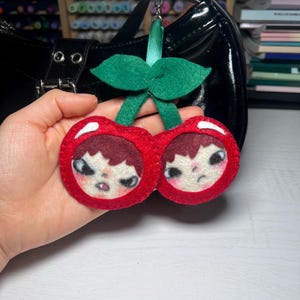 Handmade Cherry Felt Keychain | Expressive Face Bag Charm - Etsy