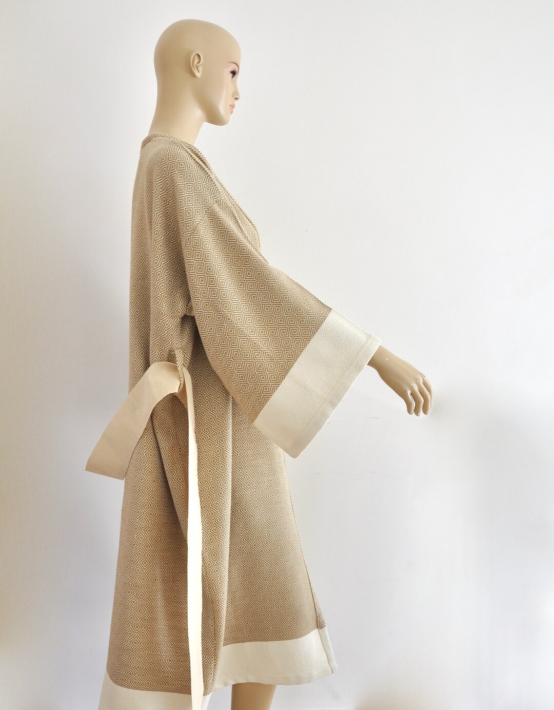 Long Bathrobe Cotton Kimono Robe Peshtemal Turkish Towel Robe Beige ...