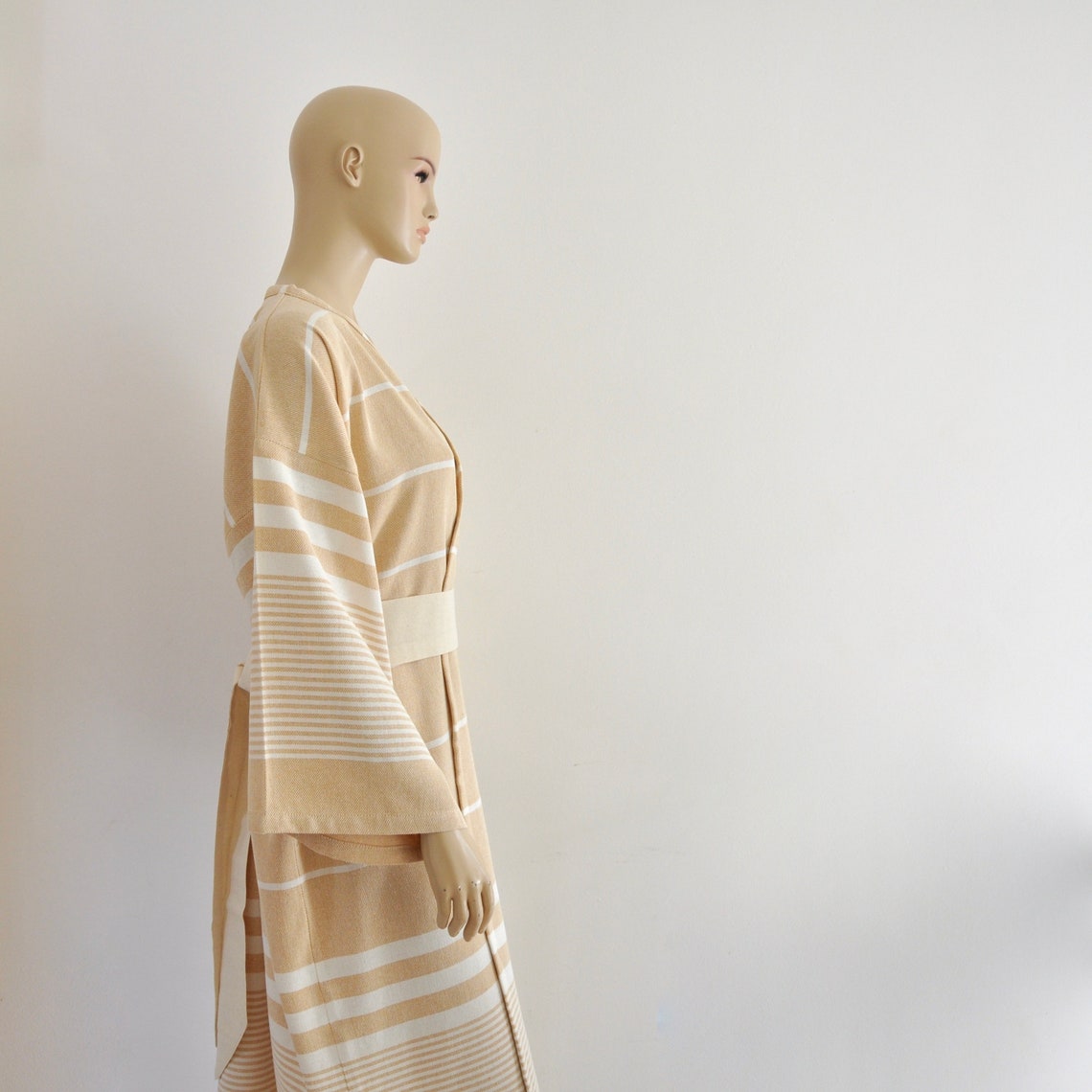 Beige Bathrobe Cotton Kimono Robe Peshtemal Turkish Towel Robe - Etsy