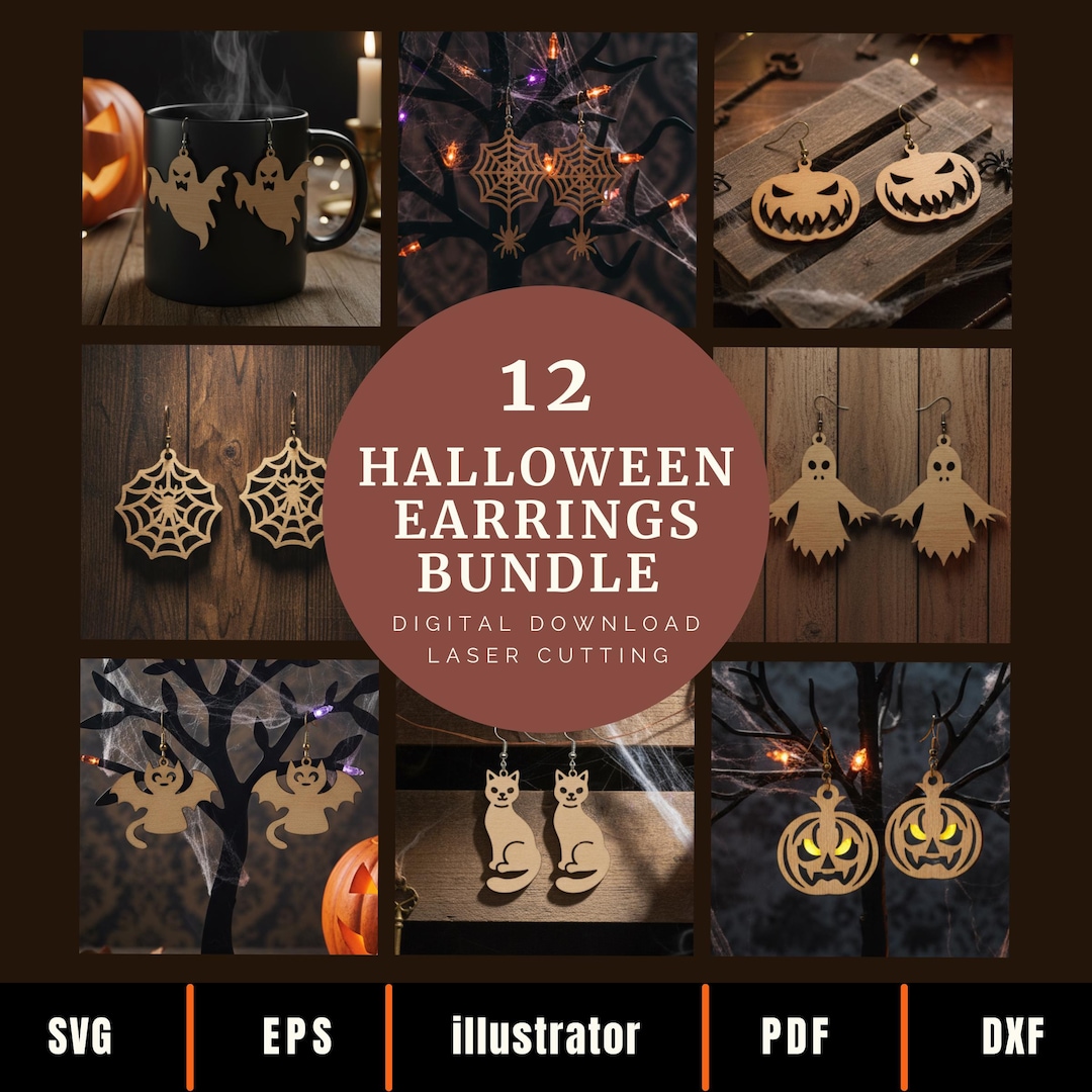 Cute Halloween Earrings SVG Bundle, Autumn Earrings, Halloween Earrings ...