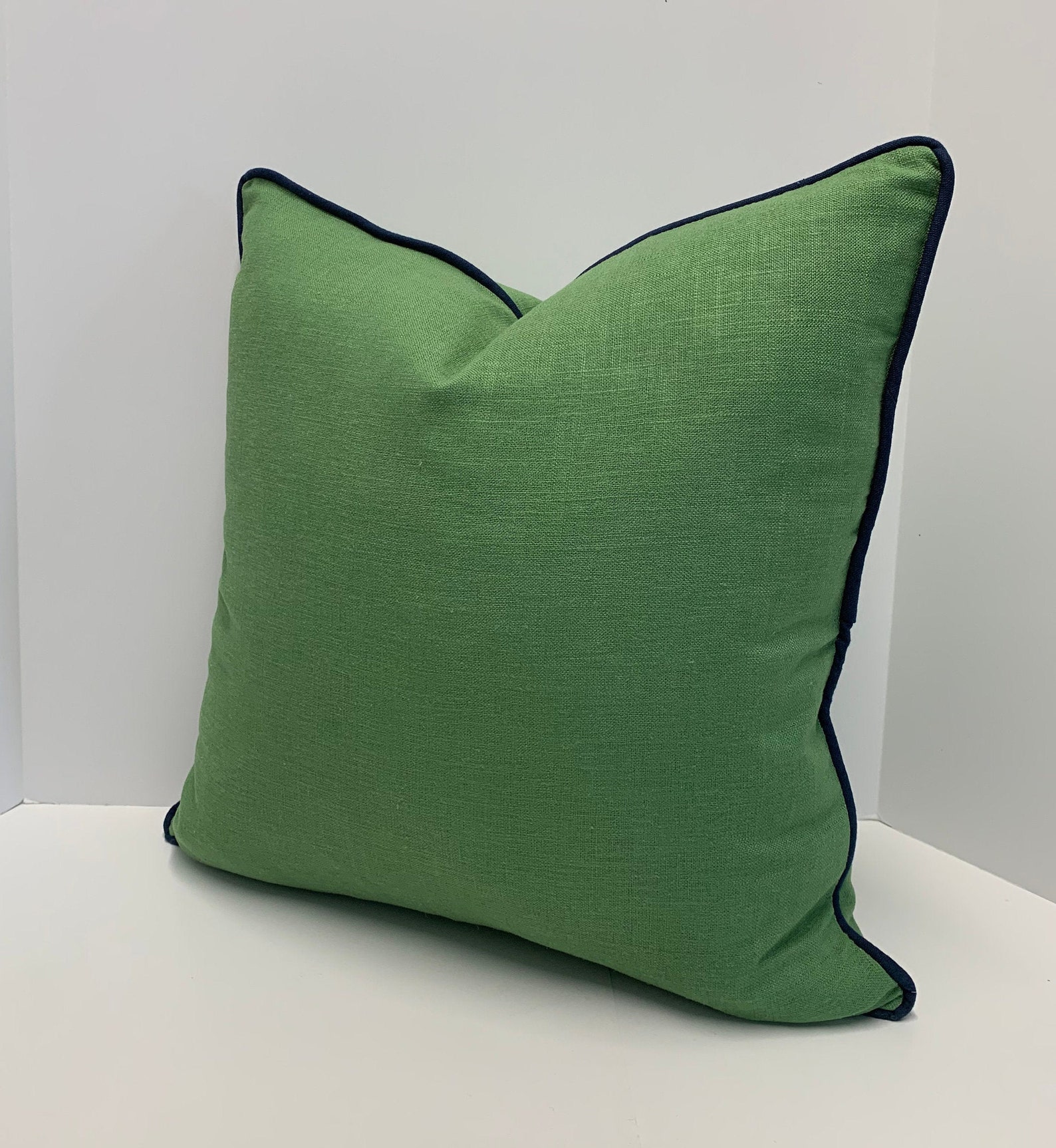 Decorative Pillow Cover in Green Linen Fabric With Choice of Piping - Etsy