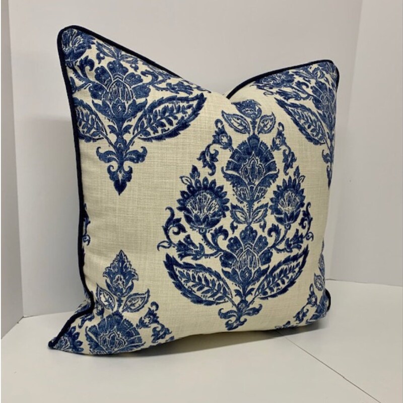 Blue Damask Pillow - Etsy