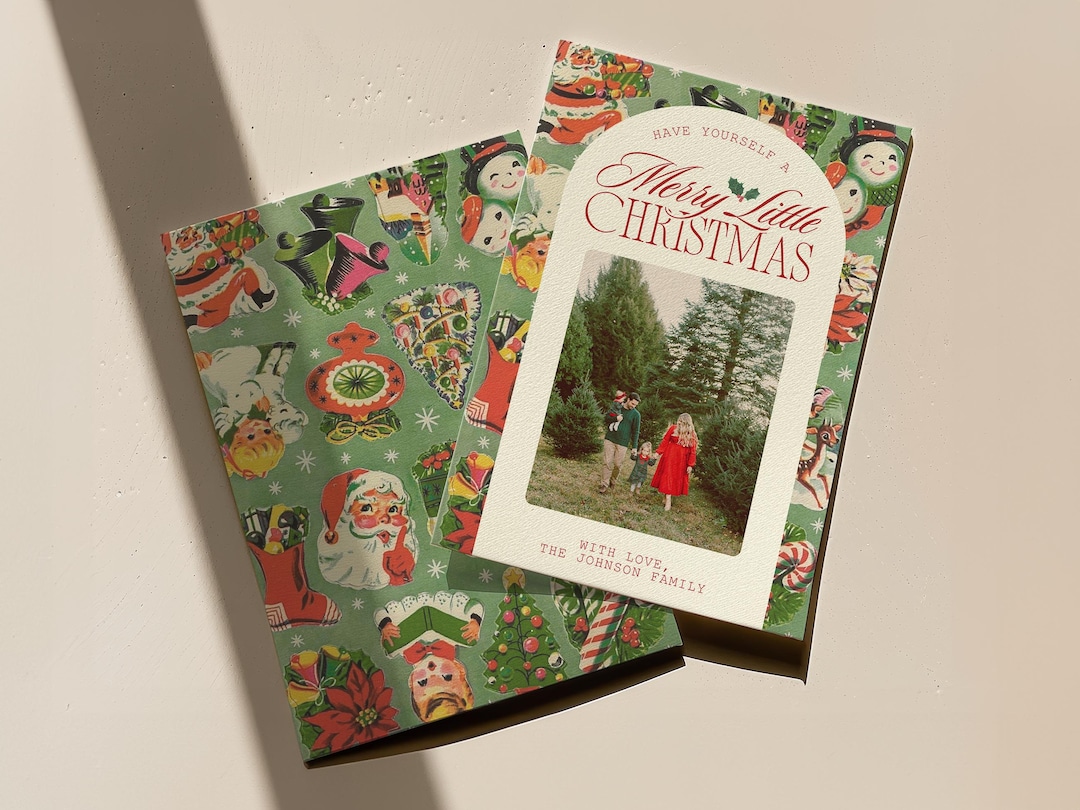 Vintage Merry Little Christmas Card, Digital Download Canva Templates ...