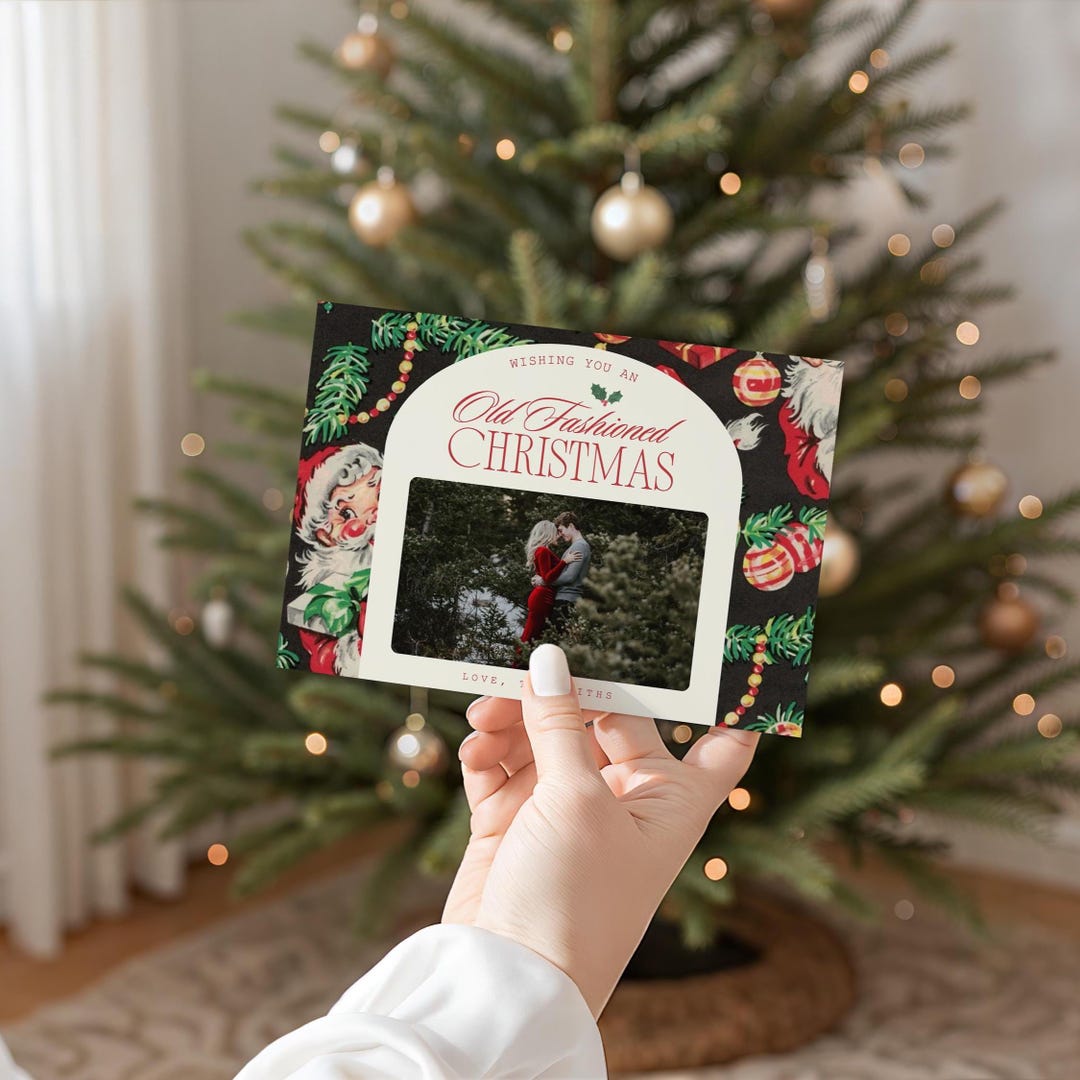 Landscape Old Fashioned Christmas Card, Digital Download Canva ...