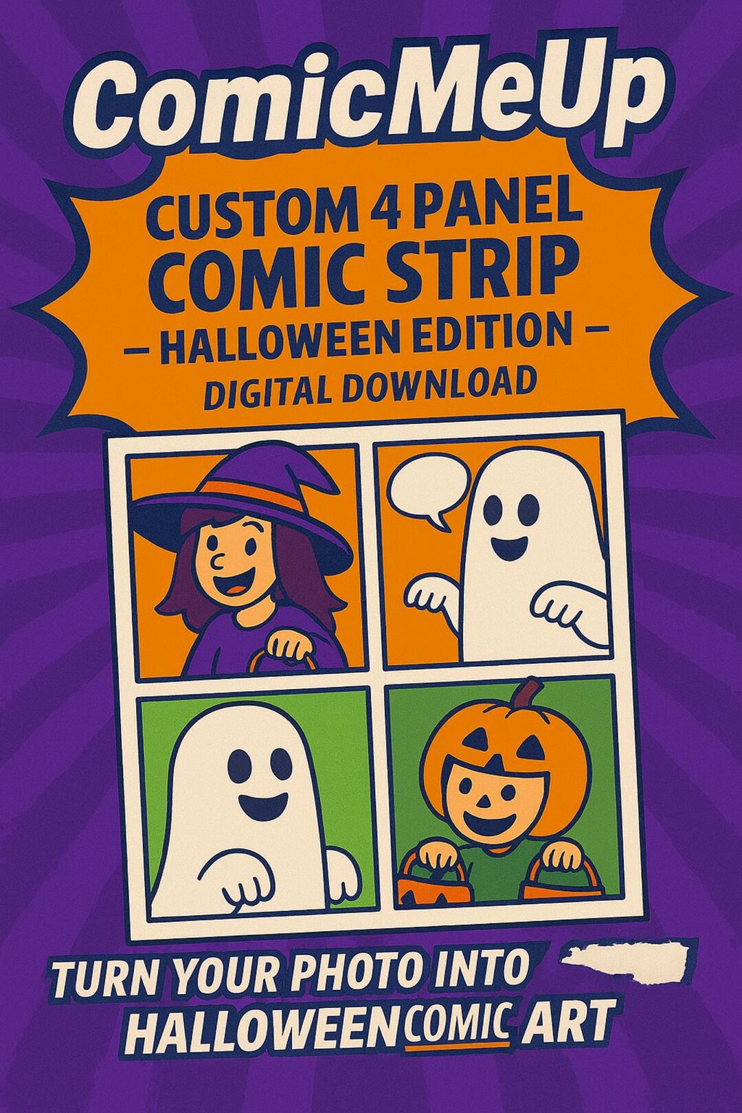 Custom Halloween Comic Strip | Personalized 4-panel Cartoon Portrait ...