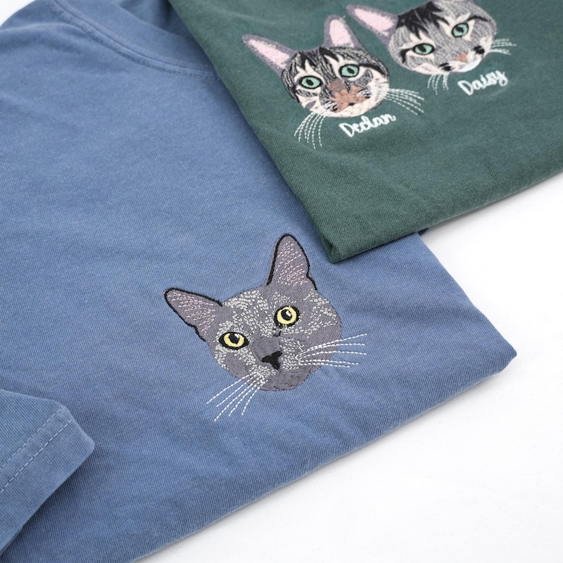 Cat Embroidered on Tshirt - Etsy