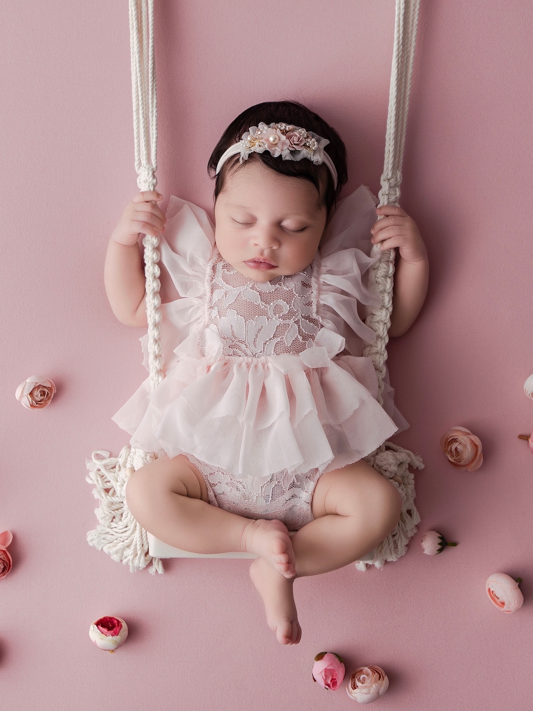 Newborn Ruffle Sleeve Romper With Ruffle Skirt/ Newborn Girl Prop ...