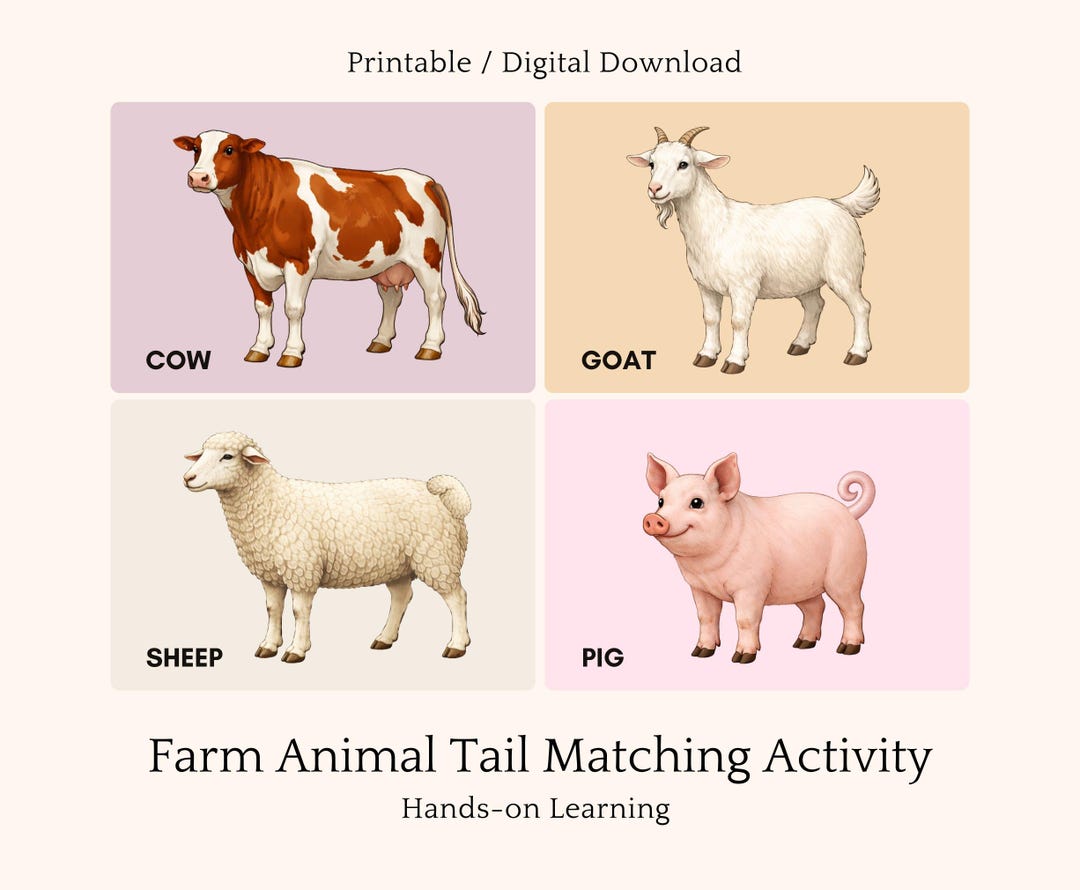 Farm Animal Tail Matching Activity for Toddlers | Printable Preschool ...