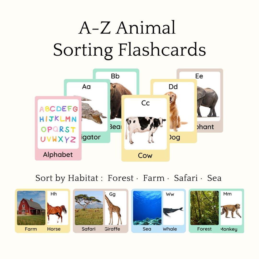 A–Z Animal Sorting Flashcards | Alphabet Animal Cards + Habitat Sorting ...