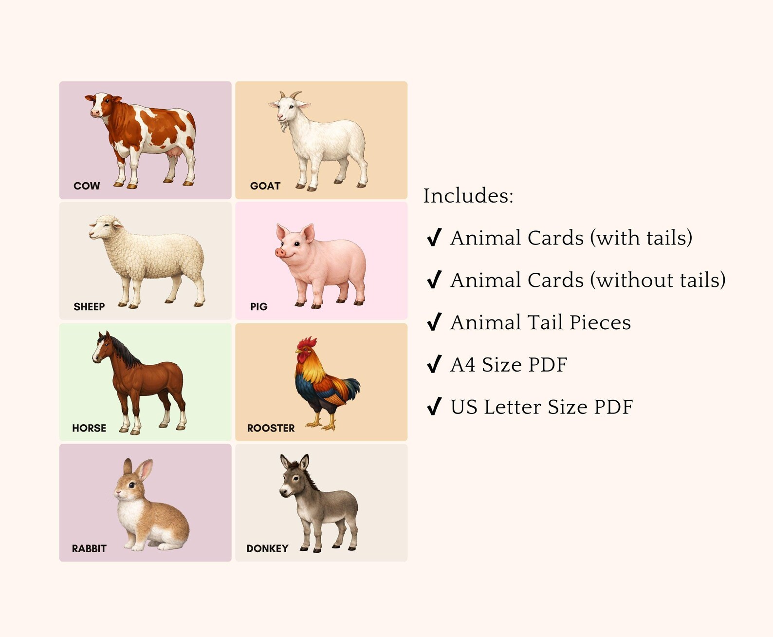 Farm Animal Tail Matching Activity for Toddlers | Printable Preschool ...