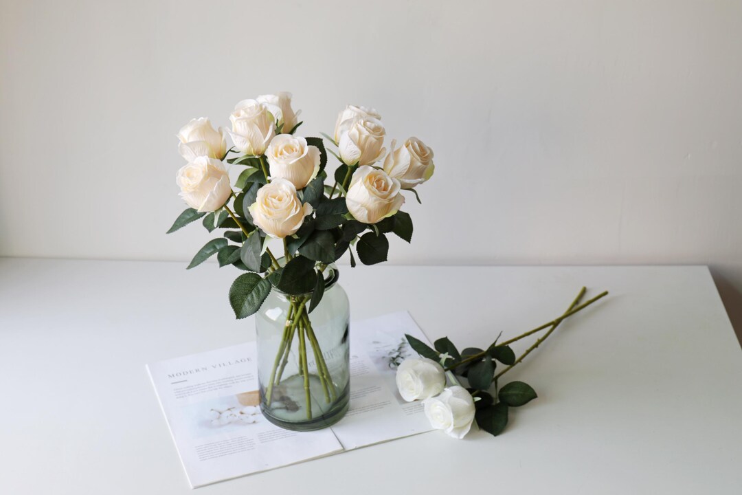 Artificial Real Touch Rose Stem, 18-inch Long Stem Faux Roses for ...