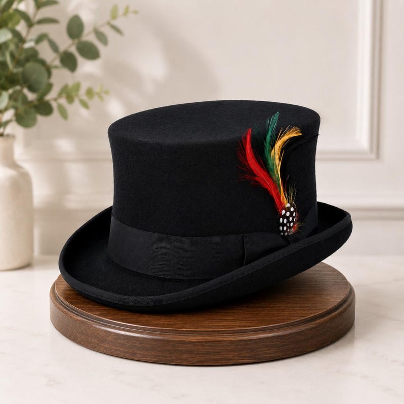 Dapper Wool Felt Top Hat Classic Formal Wear With Removable Feather ...