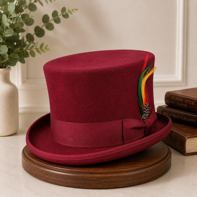 Dapper Wool Felt Top Hat Classic Formal Wear With Removable Feather ...
