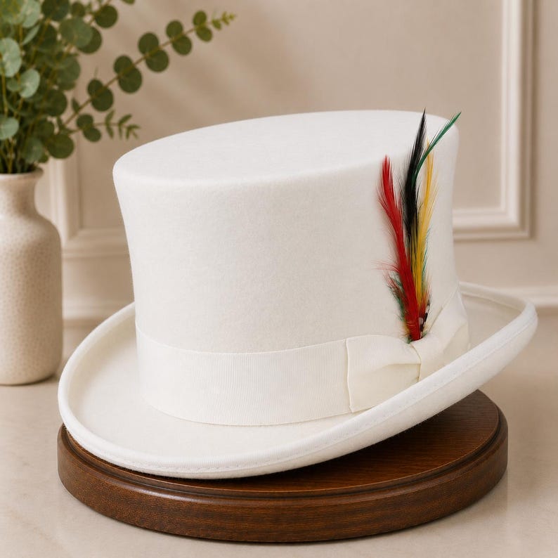 Dapper Wool Felt Top Hat Classic Formal Wear With Removable Feather ...