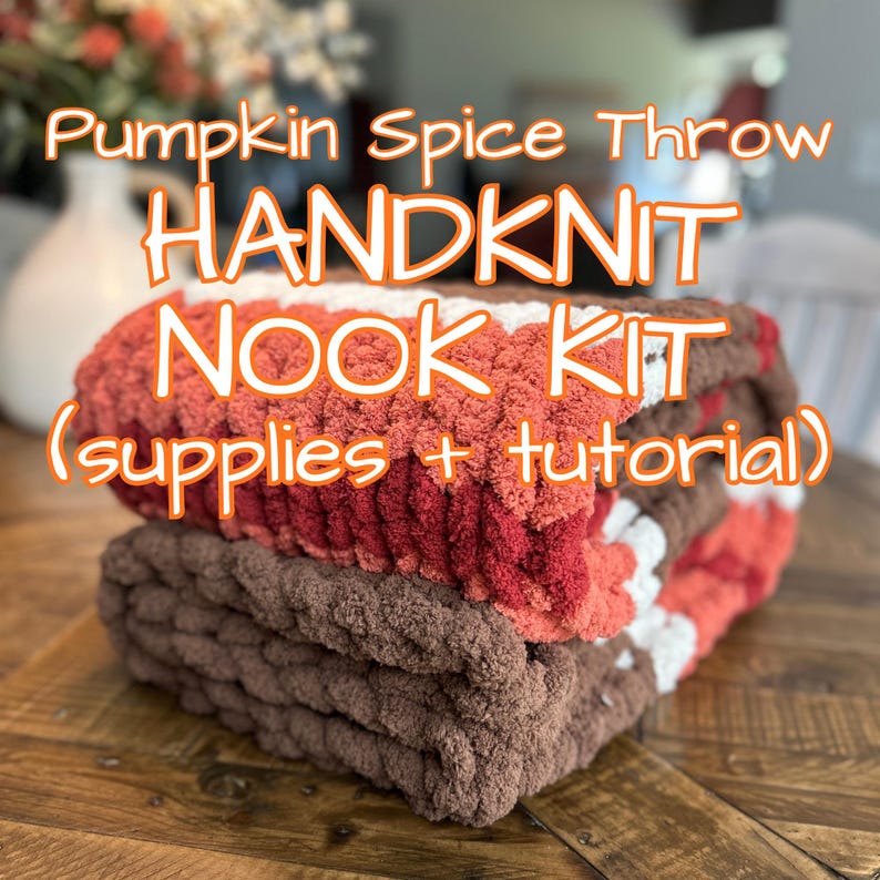Pumpkin Spice Chunky Knit Blanket Kit | DIY Hand Knit Throw Kit With ...