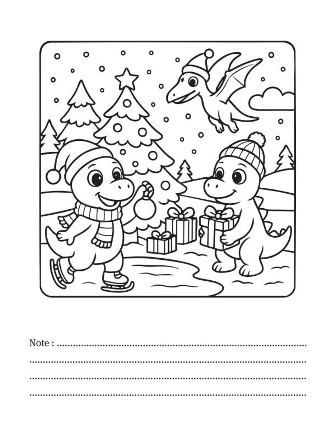 Dinosaurs Christmas Theme Coloring Pages 80 Pages PDF - Etsy