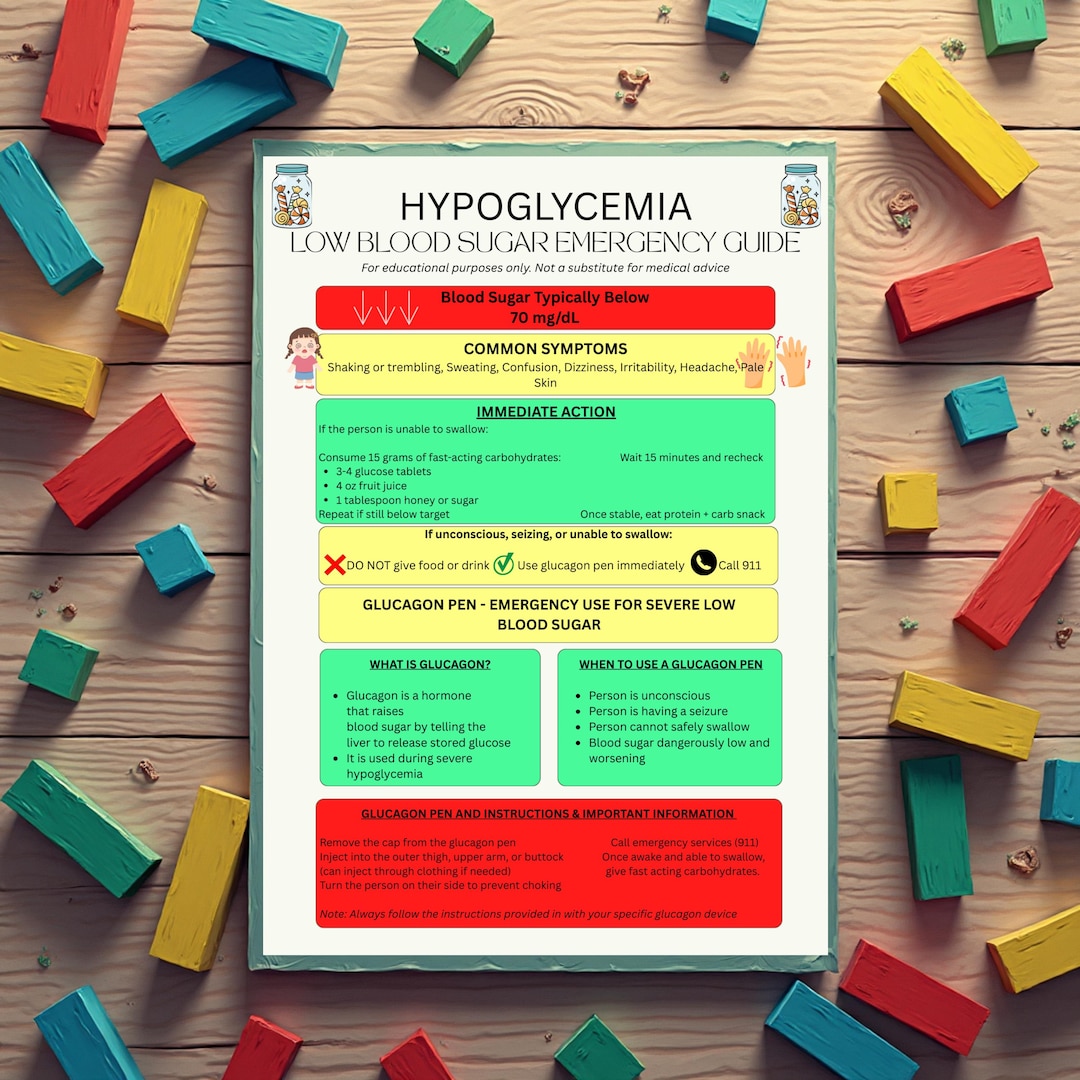 Type 1 Diabetes Emergency Guide Printable for Child | Hypo & Hyper ...