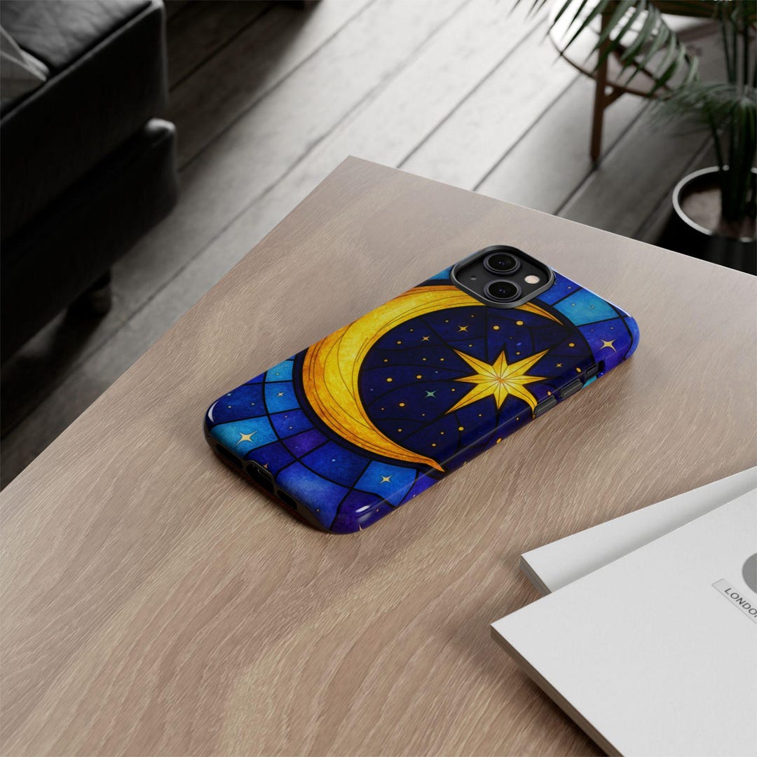Stained Glass Moon Star Phone Case, Tough Cosmic Design - Etsy