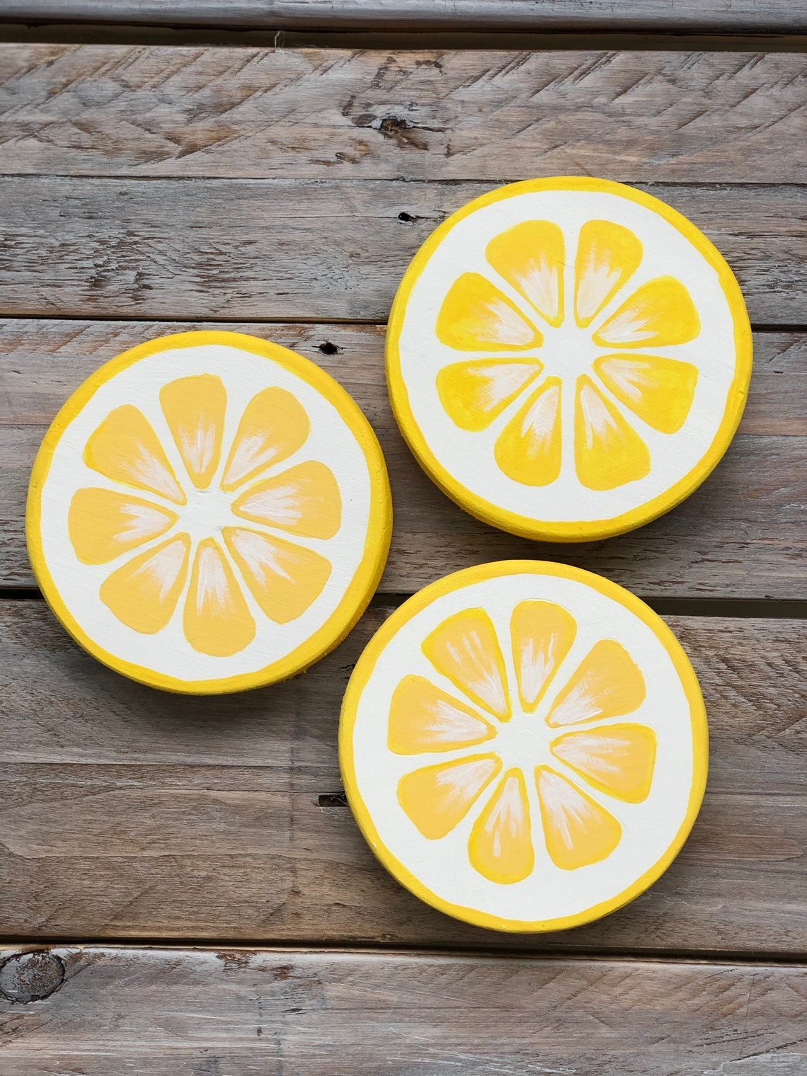 Tiered Tray Decor Wooden Lemon Slices Set of 3 Hand Painted | Etsy