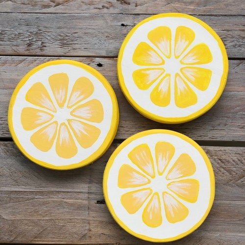 Tiered Tray Decor Wooden Lemon Slices Set of 3 Hand Painted | Etsy