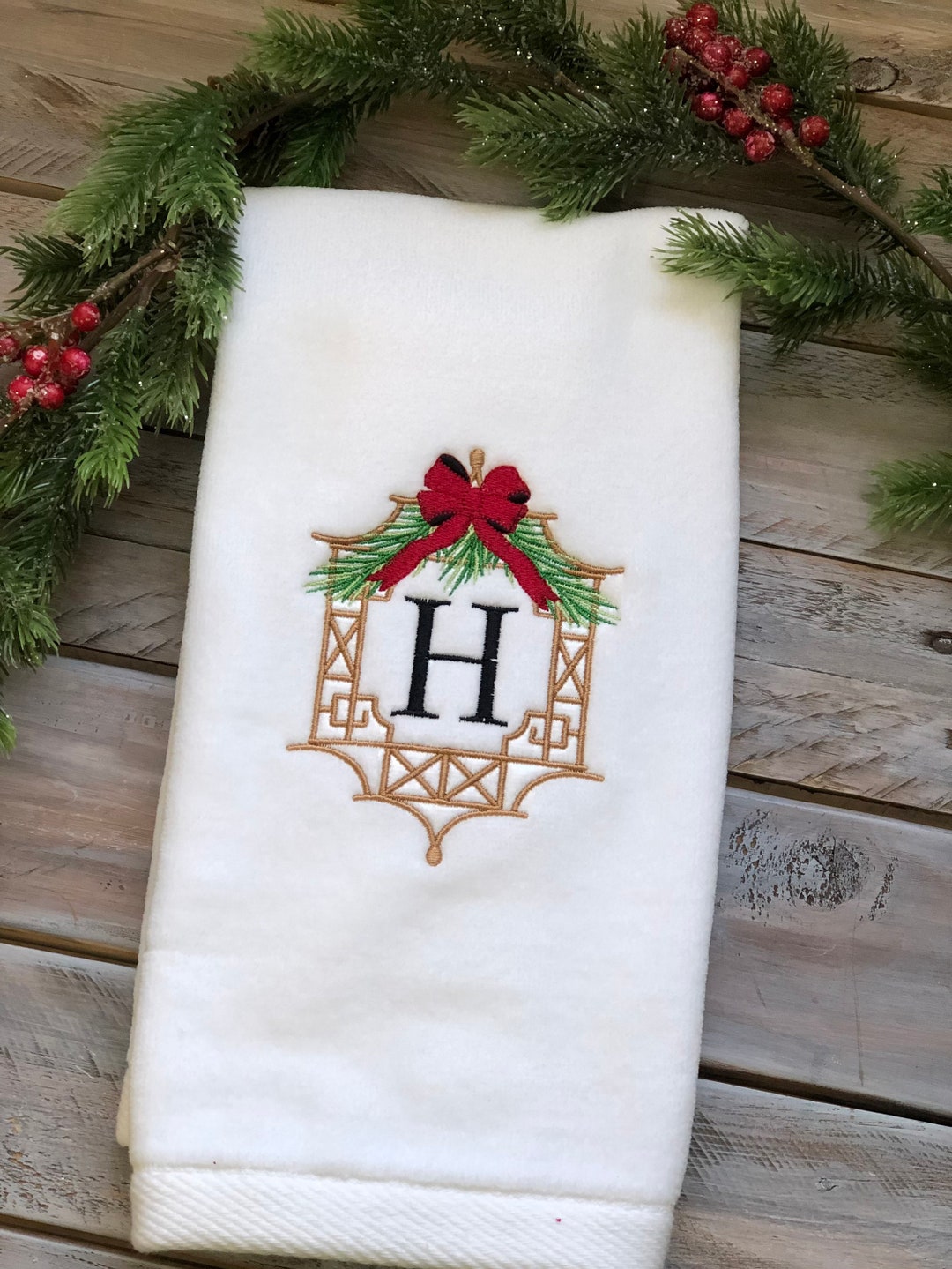 Christmas Frame Monogrammed Hand Towel, Christmas Hand Towel ...