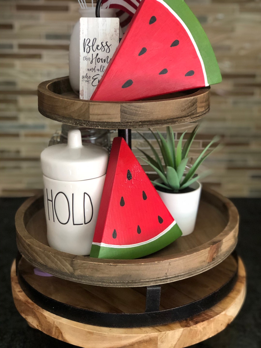 Wooden Watermelon Slices, Wooden Watermelon Set of 3, Hand Painted ...