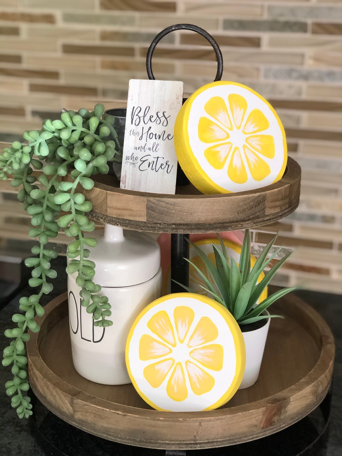 Tiered Tray Decor Wooden Lemon Slices Set of 3 Hand Painted - Etsy