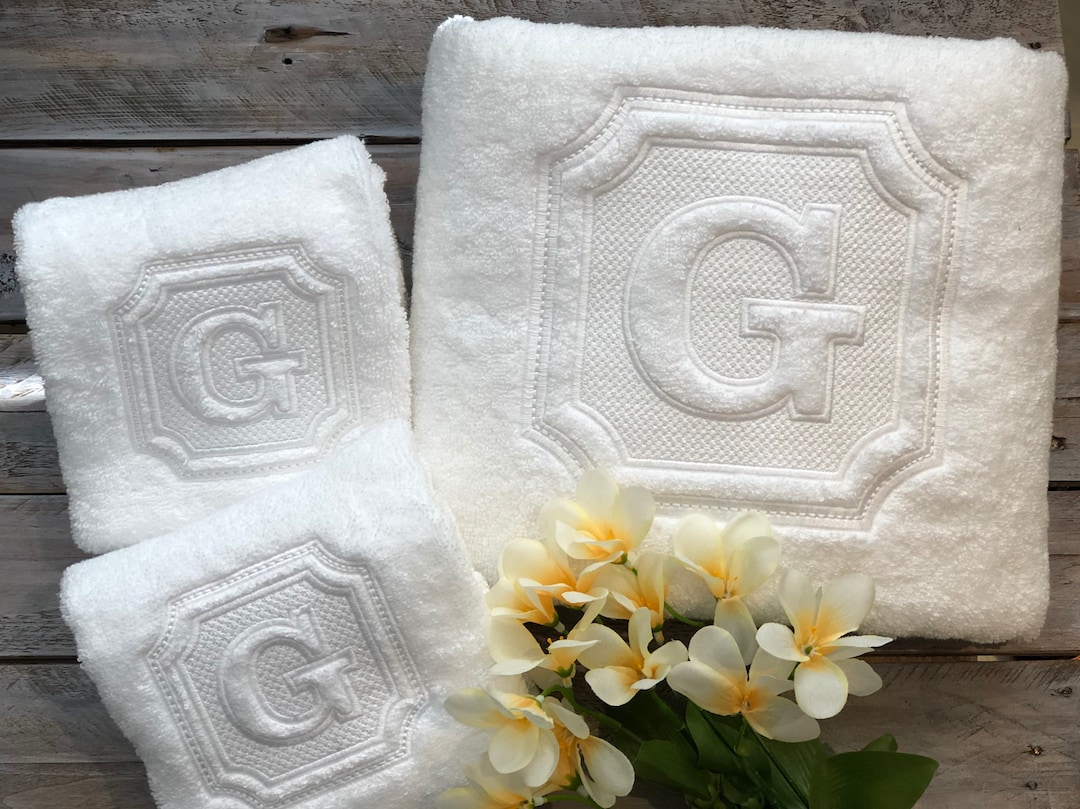 Embossed Monogrammed Hand Towel, Square Monogrammed Towel - Etsy