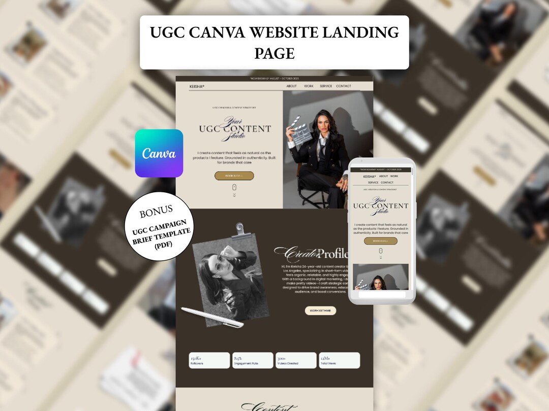 Canva Website Template UGC Creator Beige Aesthetic One Page Portfolio ...