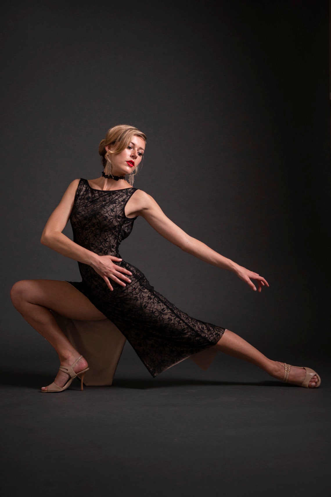 Tango Lace Dresstango Dress Side Slit Tango Performance - Etsy