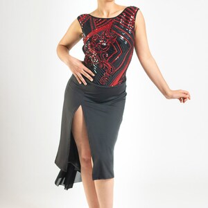 Red Black Sequin Tango Performance Dress, Stage Tango Dress, Latin ...