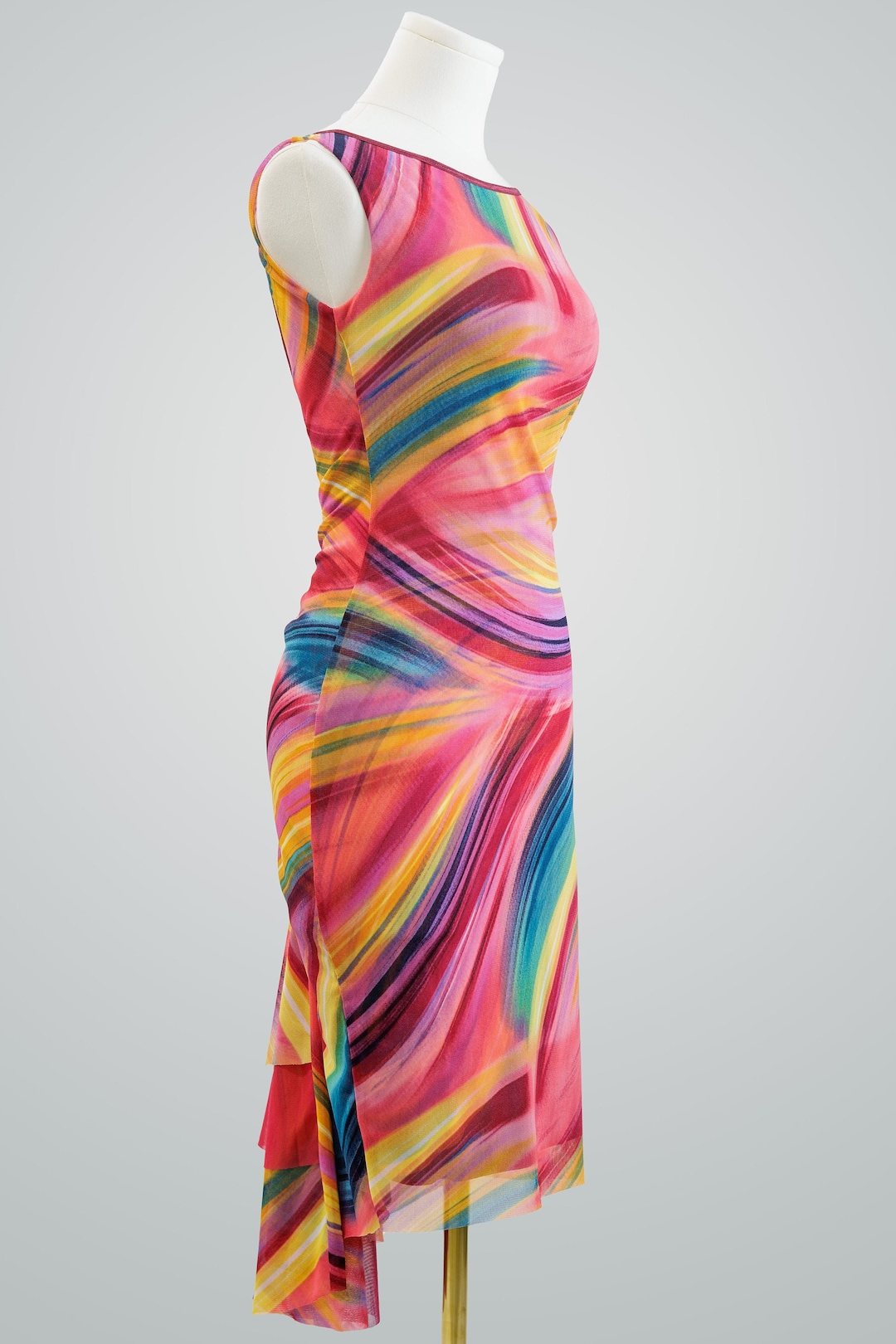 Argentine Tango Dress Boat Neck Front Open Low Back Ruched Paneled ...